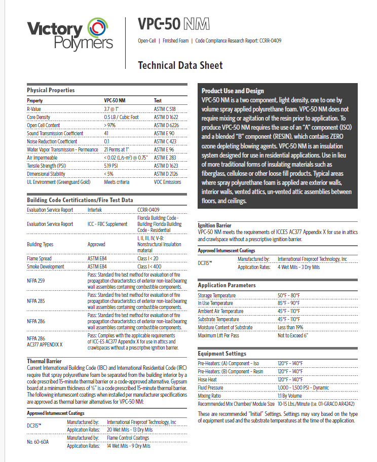 VP Open Cell Technical Data Sheet (TDS) | Profoam | Profoam