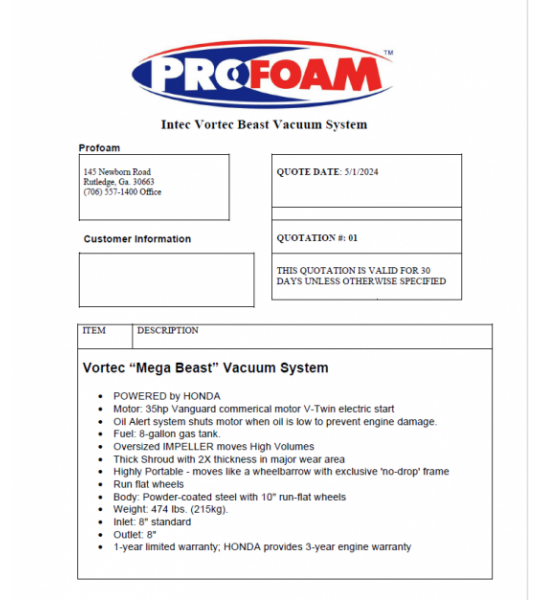 Vortec " Mega Beast" Insulation Removal and Vacuum System 6.4 Package | Profoam